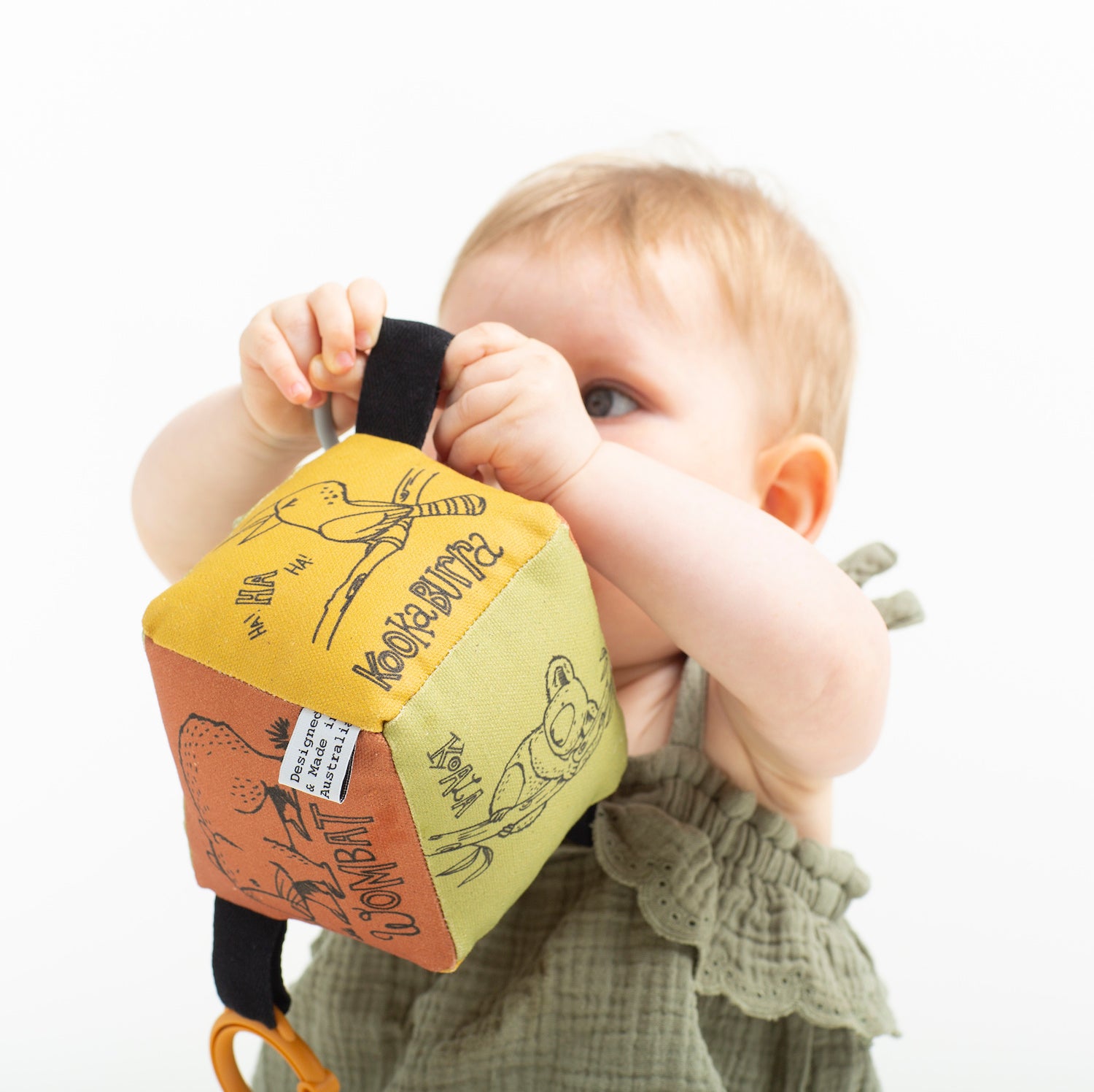 Handmade Soft Block Toy - Aussie Animals - Rust, Mustard and Sage Colo ...